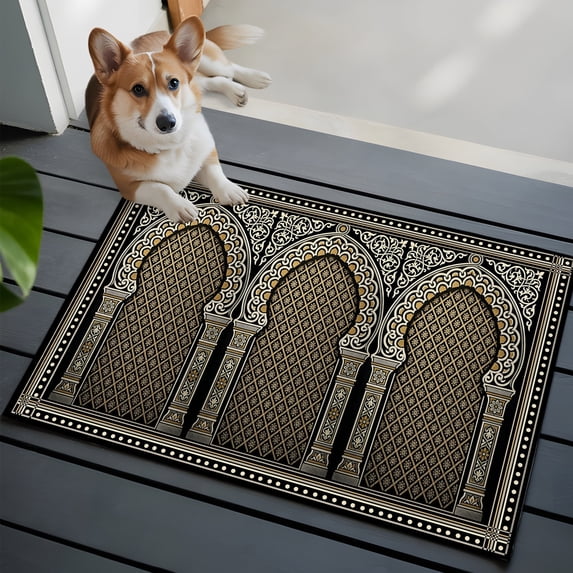 Double Arches Washable Entry Rug 2x3 Vintage Traditional Gold Black ...