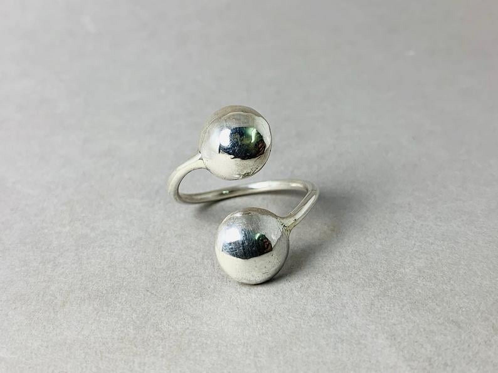 Double Ball Ring, Two Balls Ring, Ball Ring, Adjustable Ring, Open Ring, 925 Sterling Silver ...