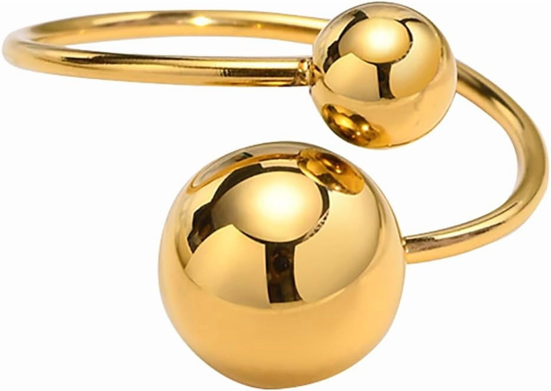 Double Ball Statement Ring for Women Surgical Stainless Steel Fashion Adjustable Stacking 2 ...