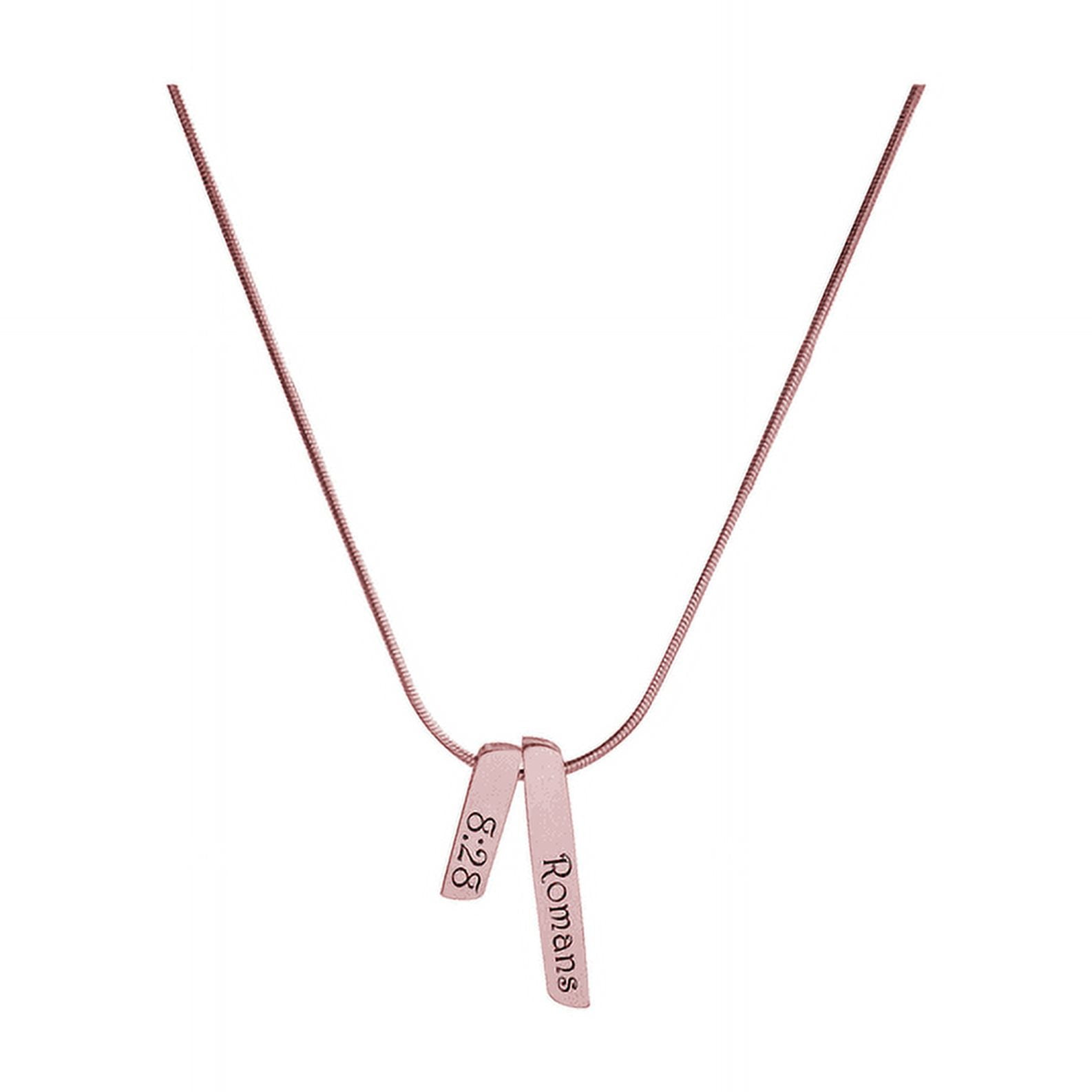 Double Bar Bible Verse Necklace By Pink Box ROMANS 8:28 ROSE GOLD ...