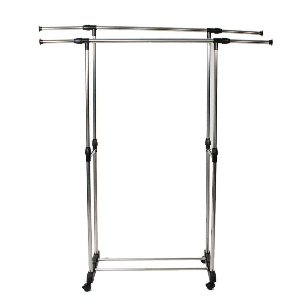 Double Bar Garment Rack Metal Height Adjustable Clothes Hanger Width ...