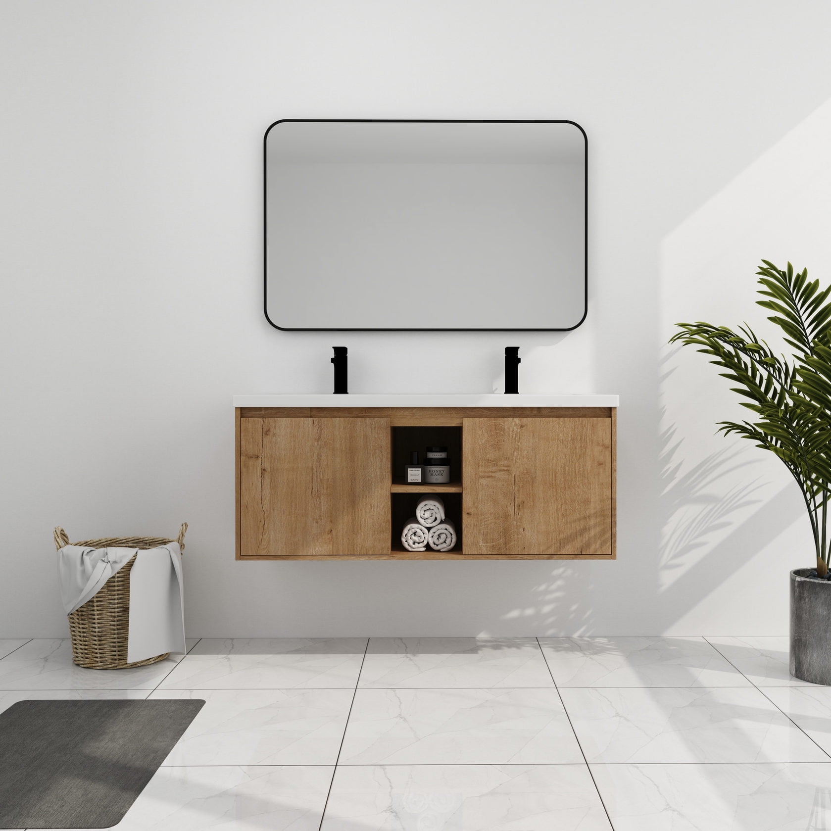 Double Basin Design & Comfortable Handles - Wall - hung Vanity for User ...