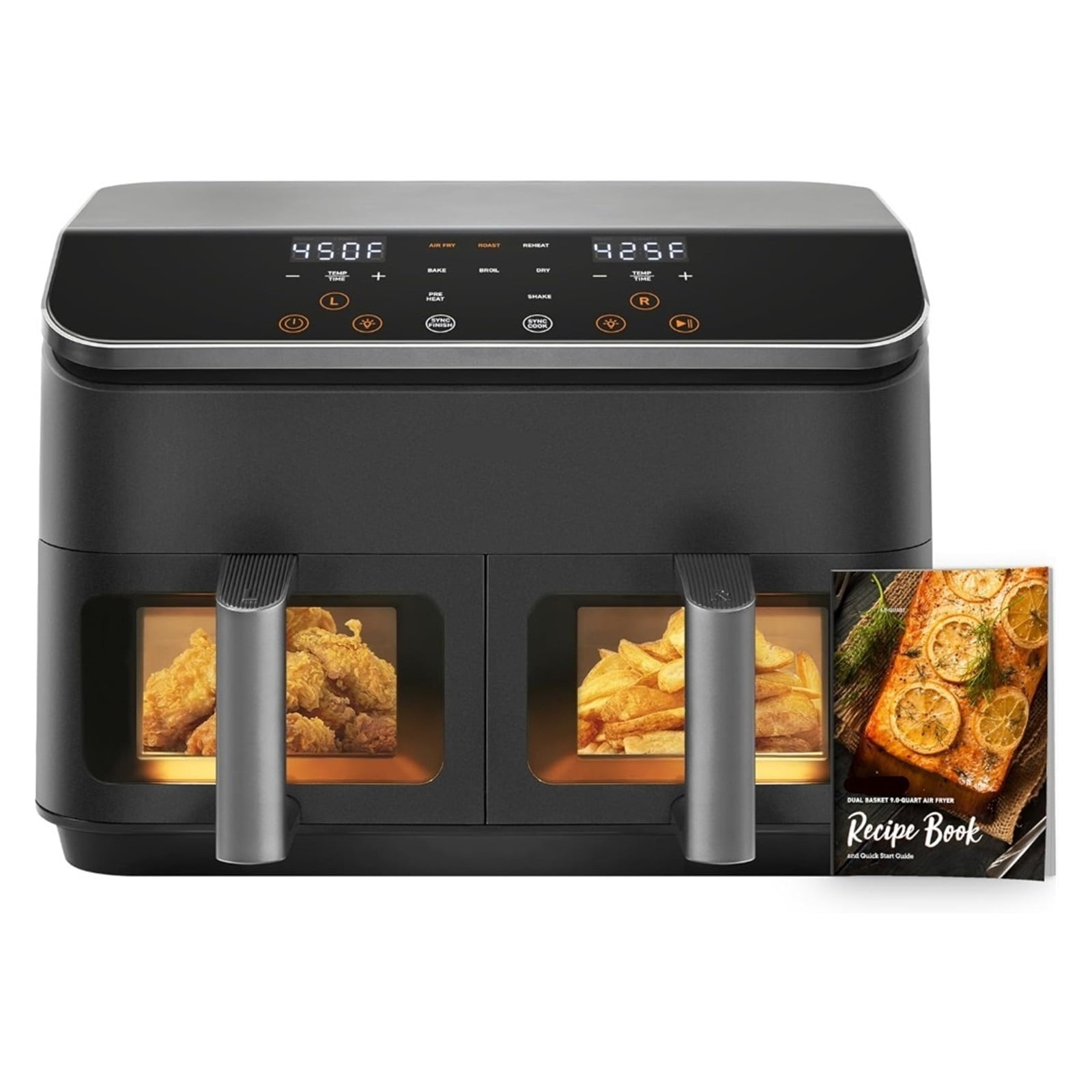 Double Basket Air Fryers Larger Wider 8 In 1 Synchronous Cooking Home ...