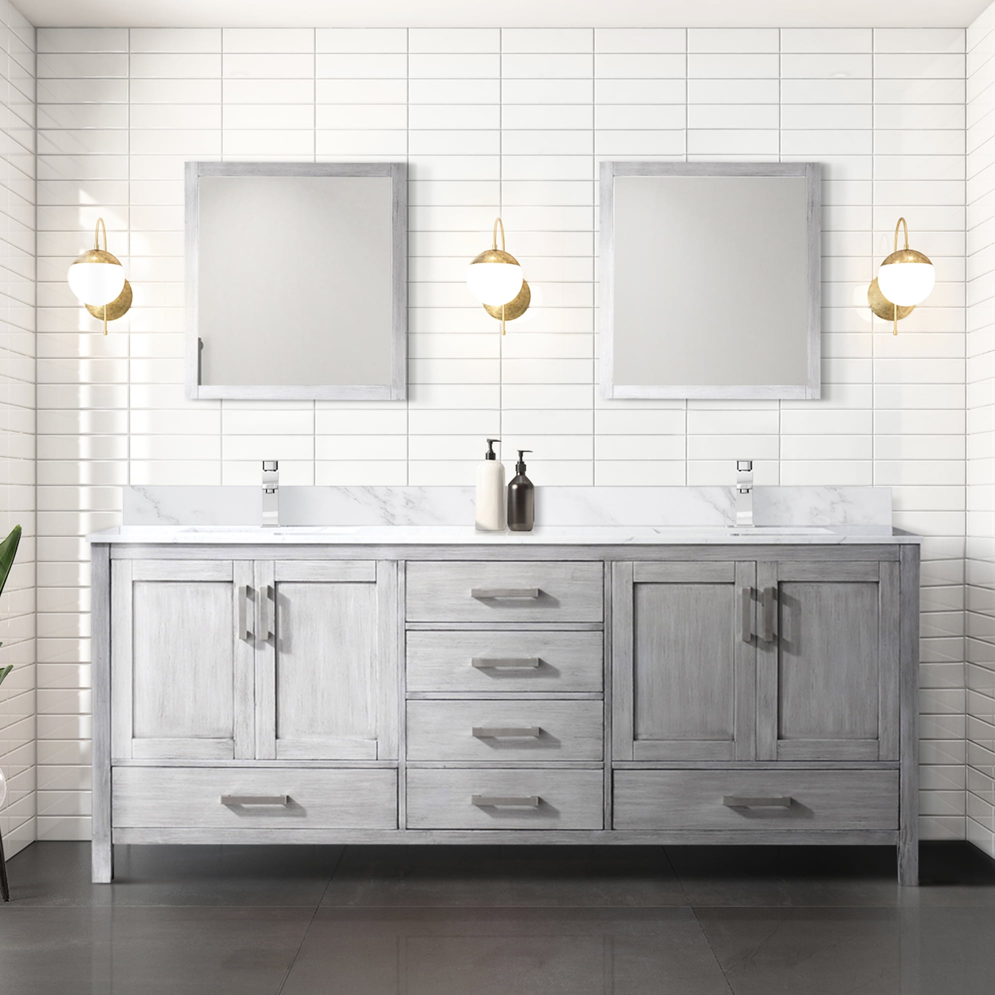 Double Bath Vanity 80 In. W X 22 D In Distressed Grey - Marble Top ...