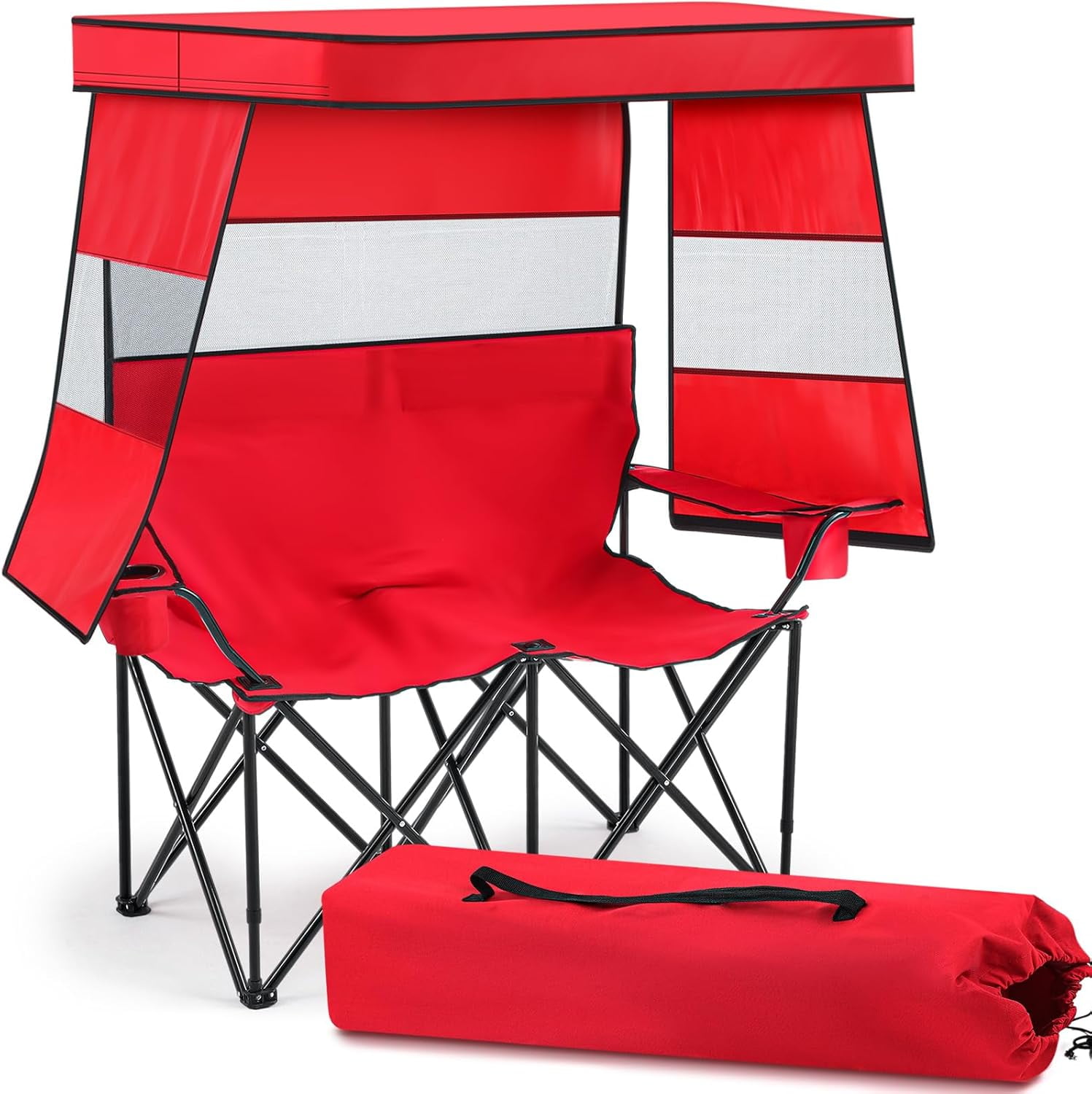 Double Beach Chair with Shade Canopy, 2 Person Camping Chair with Cup ...