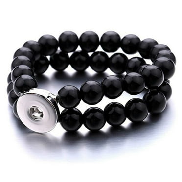 Choose Color | Leather 9in. Knit Bracelet Snap Jewelry, Black, Fits ...