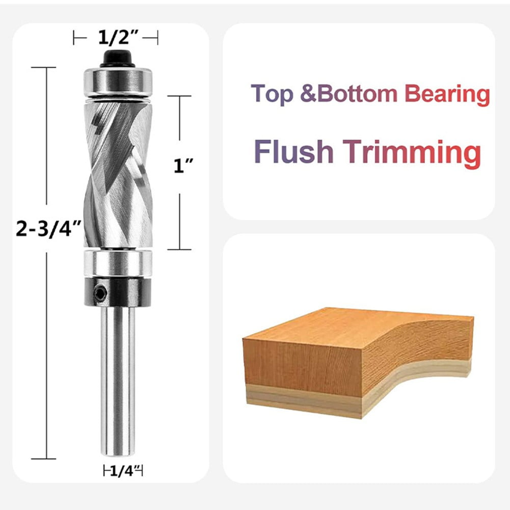 Double Bearing Spiral Flush Trim Router Bit 1/4In Shank 1/2In Cutting ...