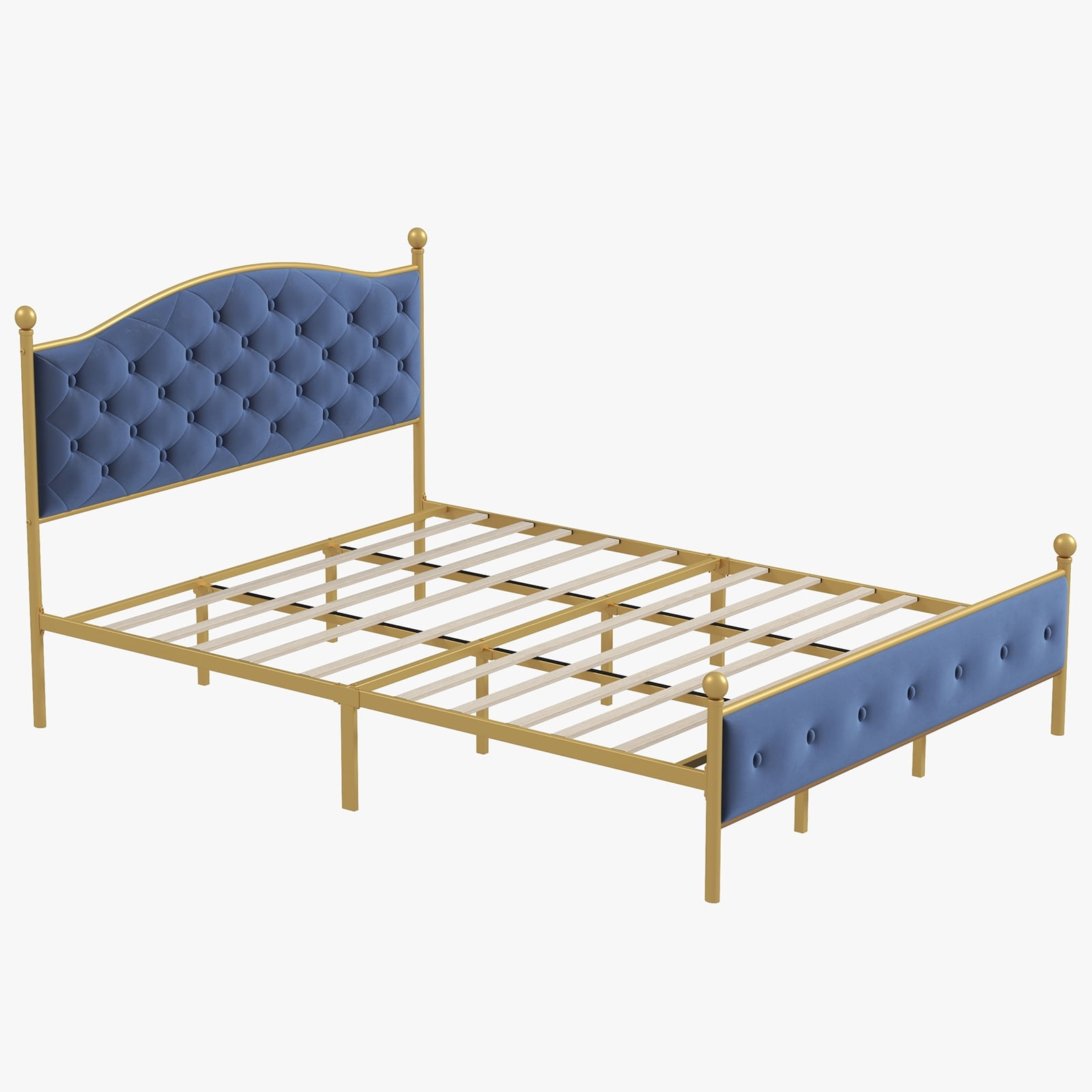 Double Bed Frame, Metal Double Bed, Iron Wood Upholstered Bed, Bedside ...