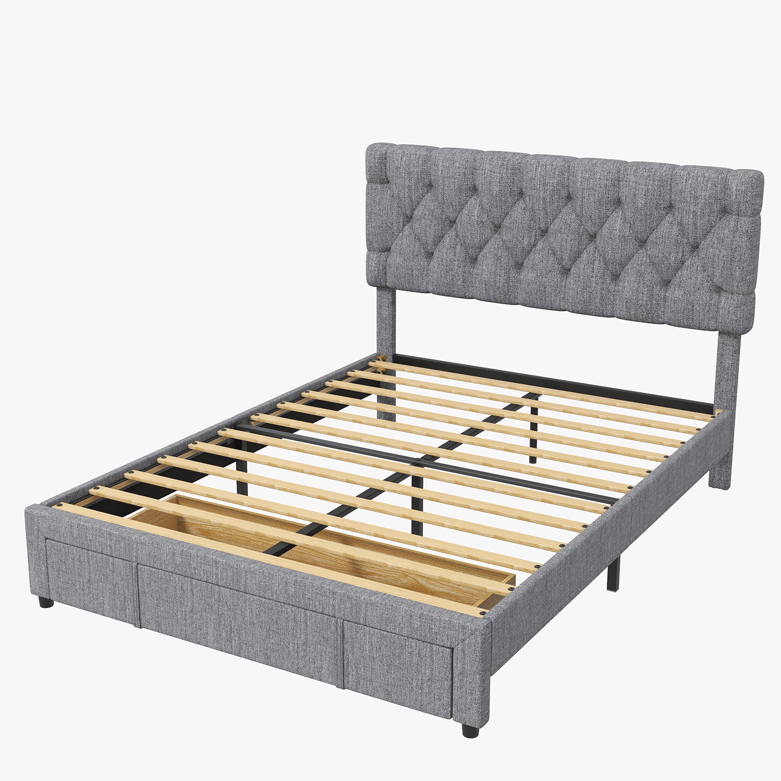 Double Bed Frame, Upholstered Platform Bed Frame with Soft Headboard ...