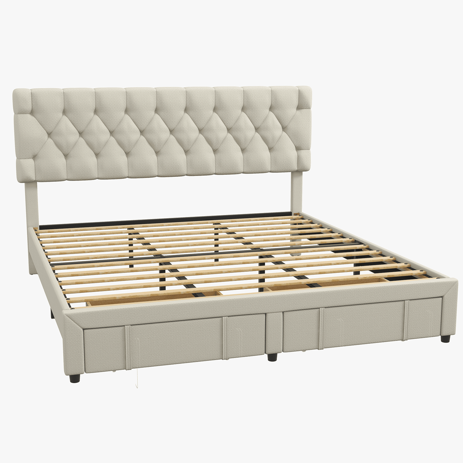 Double Bed Frame, Upholstered Platform Bed Frame with Soft Headboard ...