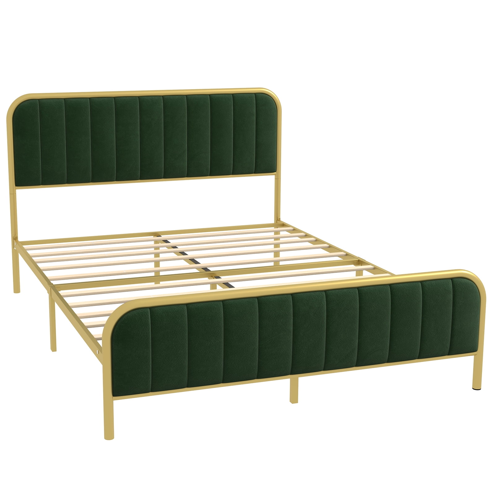 Double Bed, Metal Tube Vertical Gold Frame Bed, Velvet Upholstered Bed ...
