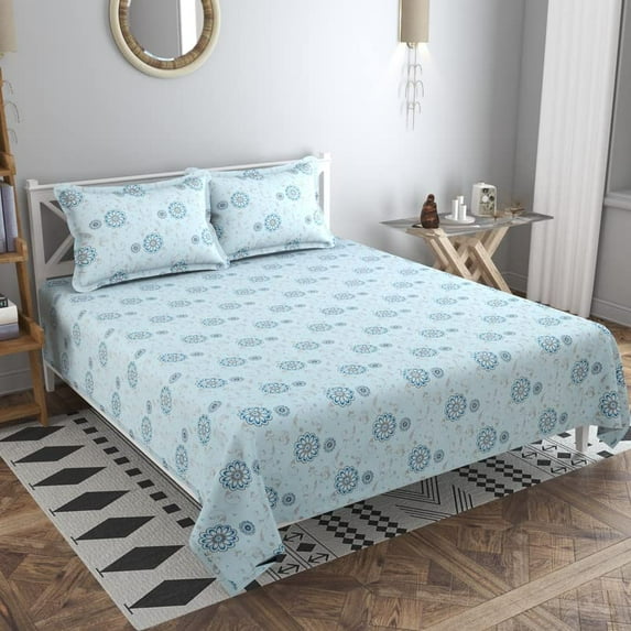 Double Bedsheets With 2 Matching Pillow Covers - 90 X 100 Inches, Light ...