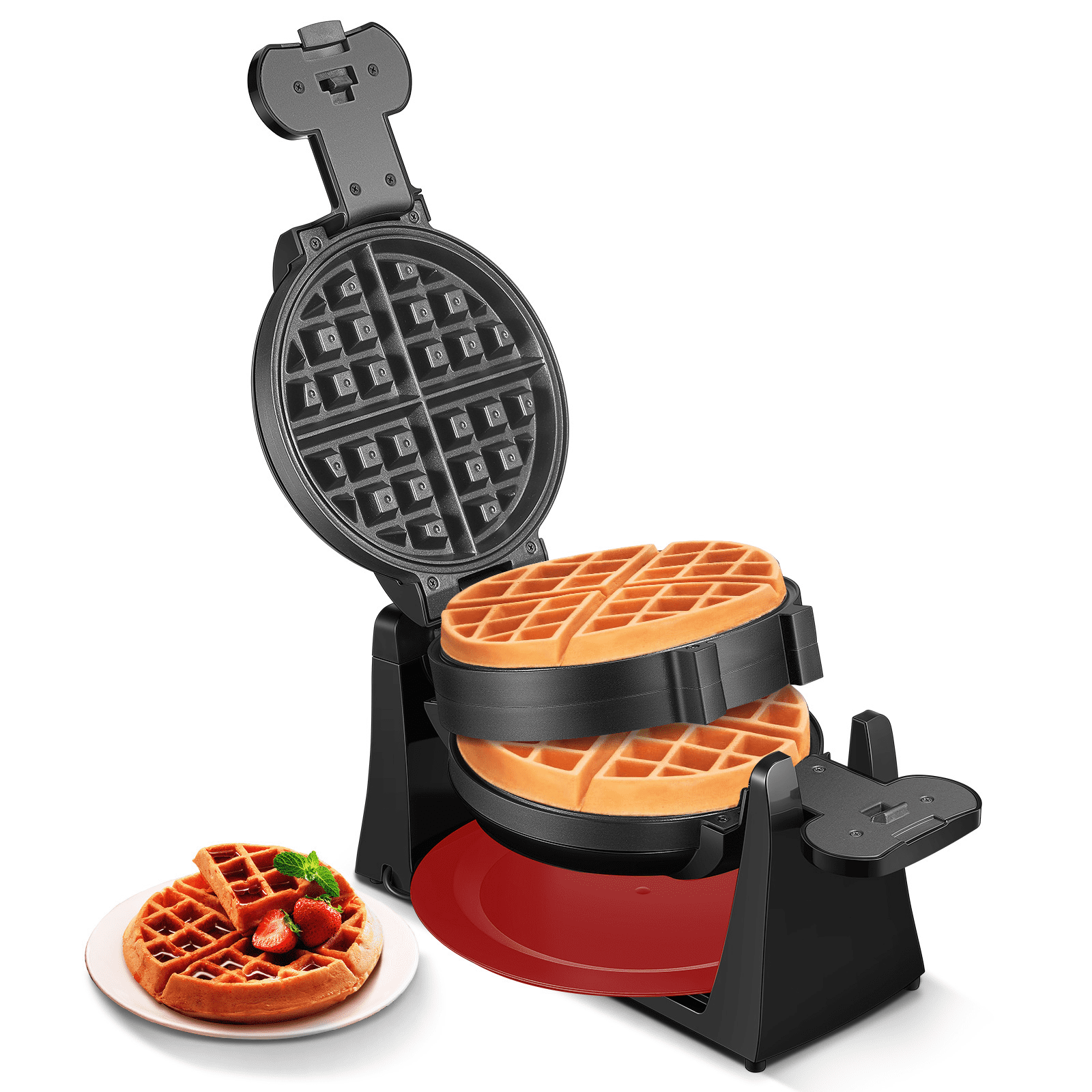 Belgian Double Waffle Maker, 180 Flip, 1400W, Nonstick, Anti-scald, Red ...