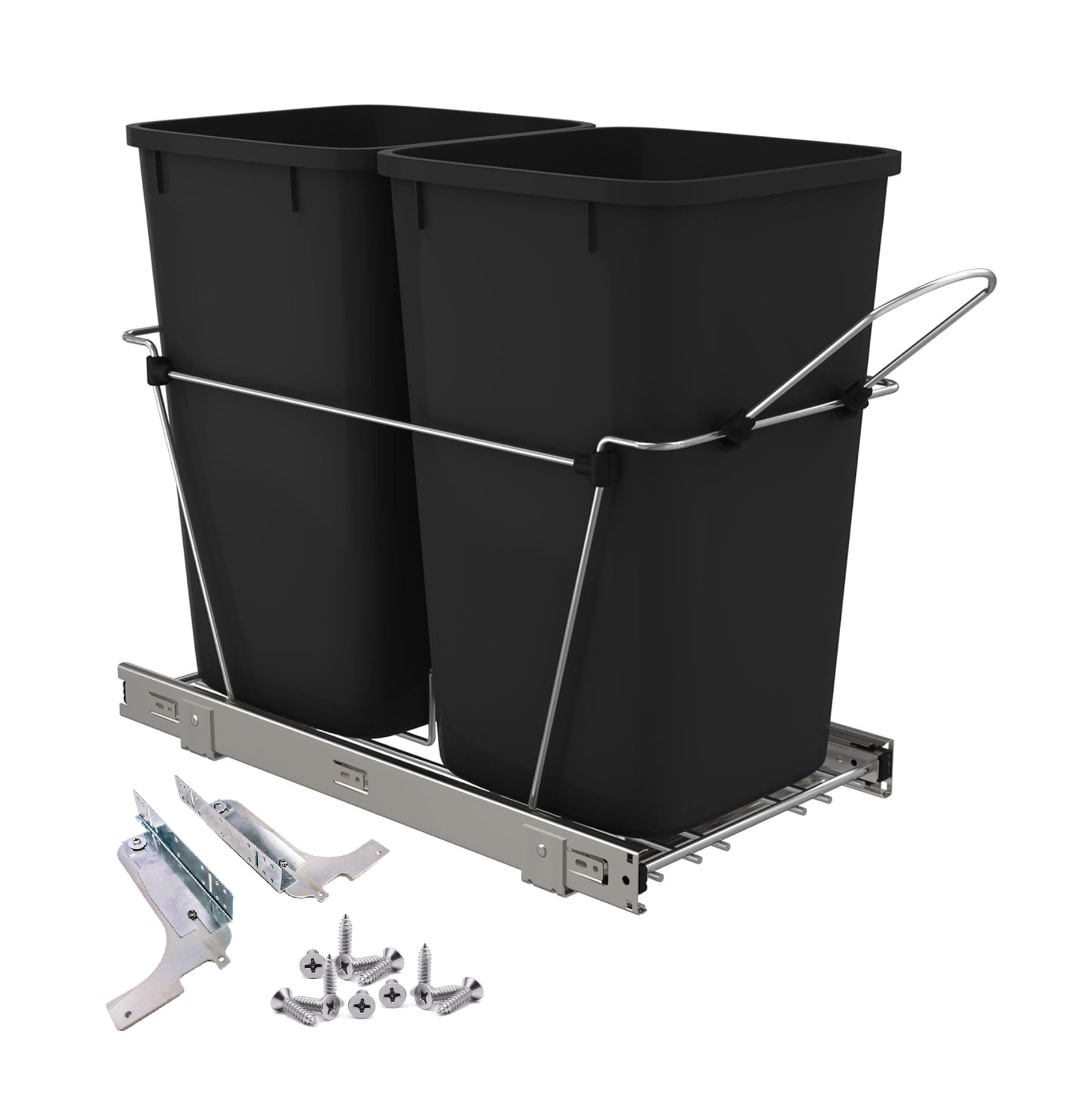 Double Bin Trash Can Pull Out For Under Kitchen Cabinet with Bottom ...