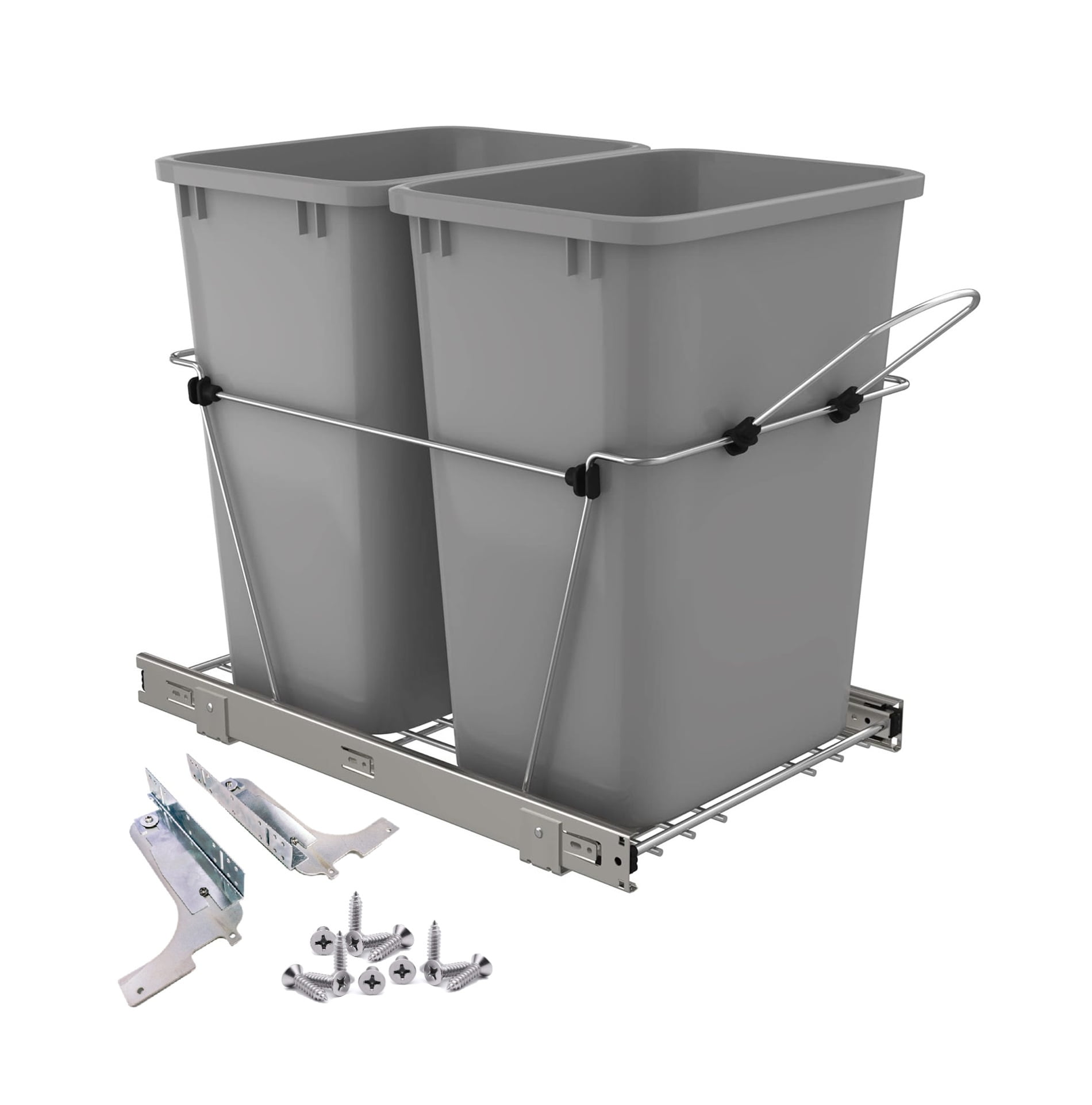 Double Bin Trash Can Pull Out for Under Kitchen Cabinet with Bottom ...