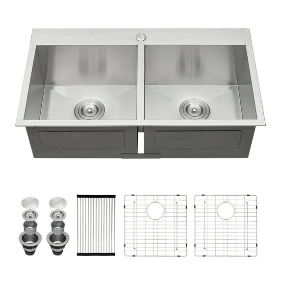 Double Bowl (50/50) Drop in Sink - 33"x22"x9" Stainless Steel Kitchen ...
