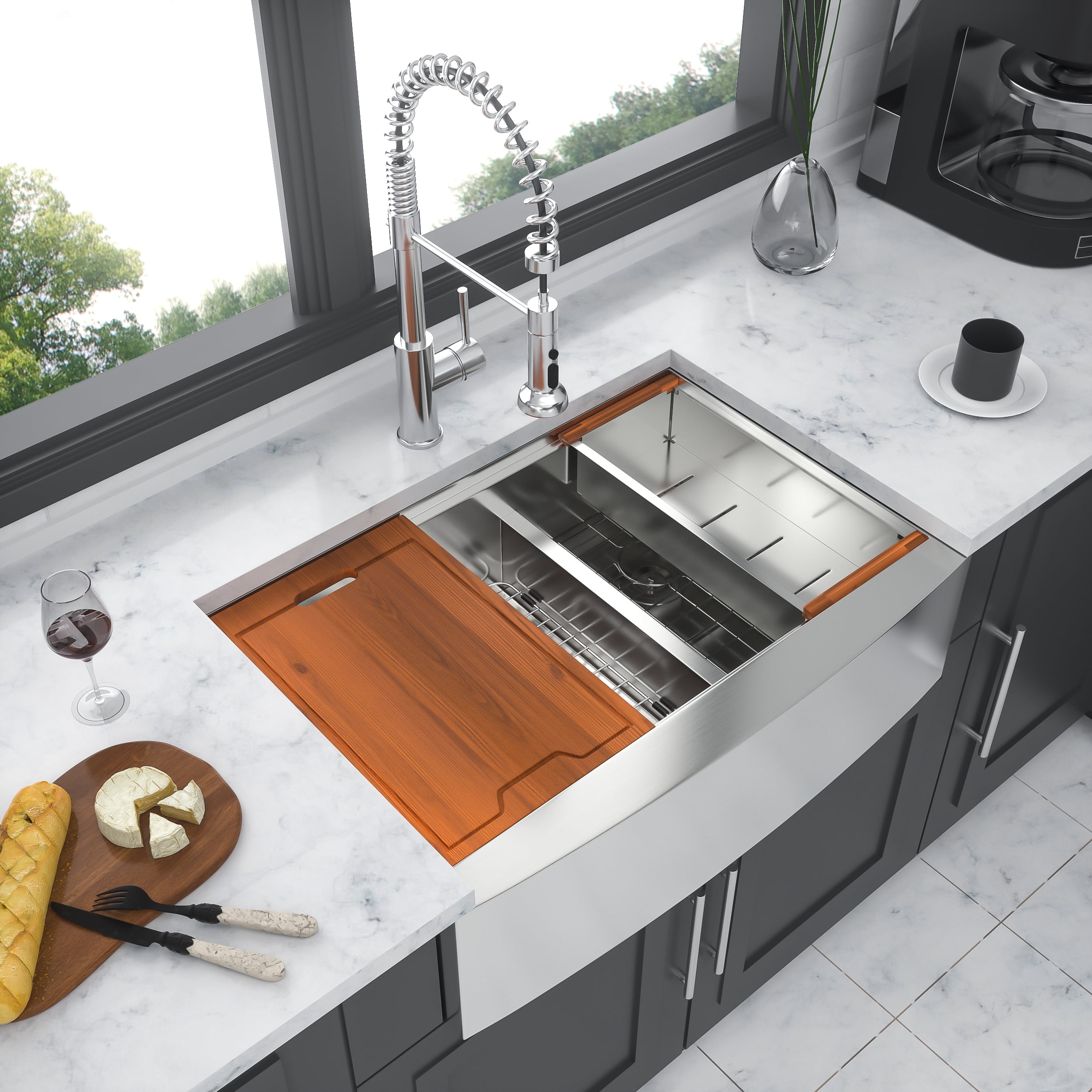 Double Bowl(60/40) Farmhouse Sink Workstation - 33 Inch Kitchen Sink ...