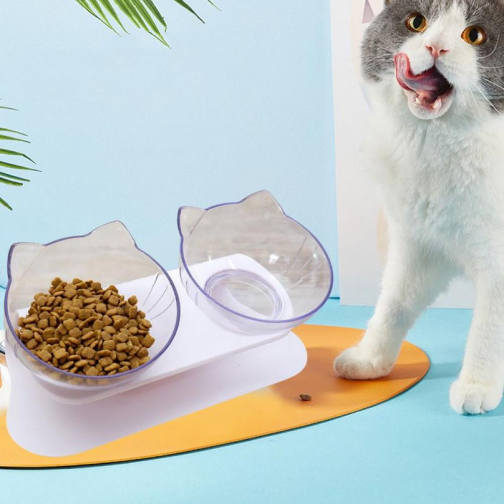 Double Bowl Cat Feeder Raised Cat Food Water Bowls With Stand No Spill ...