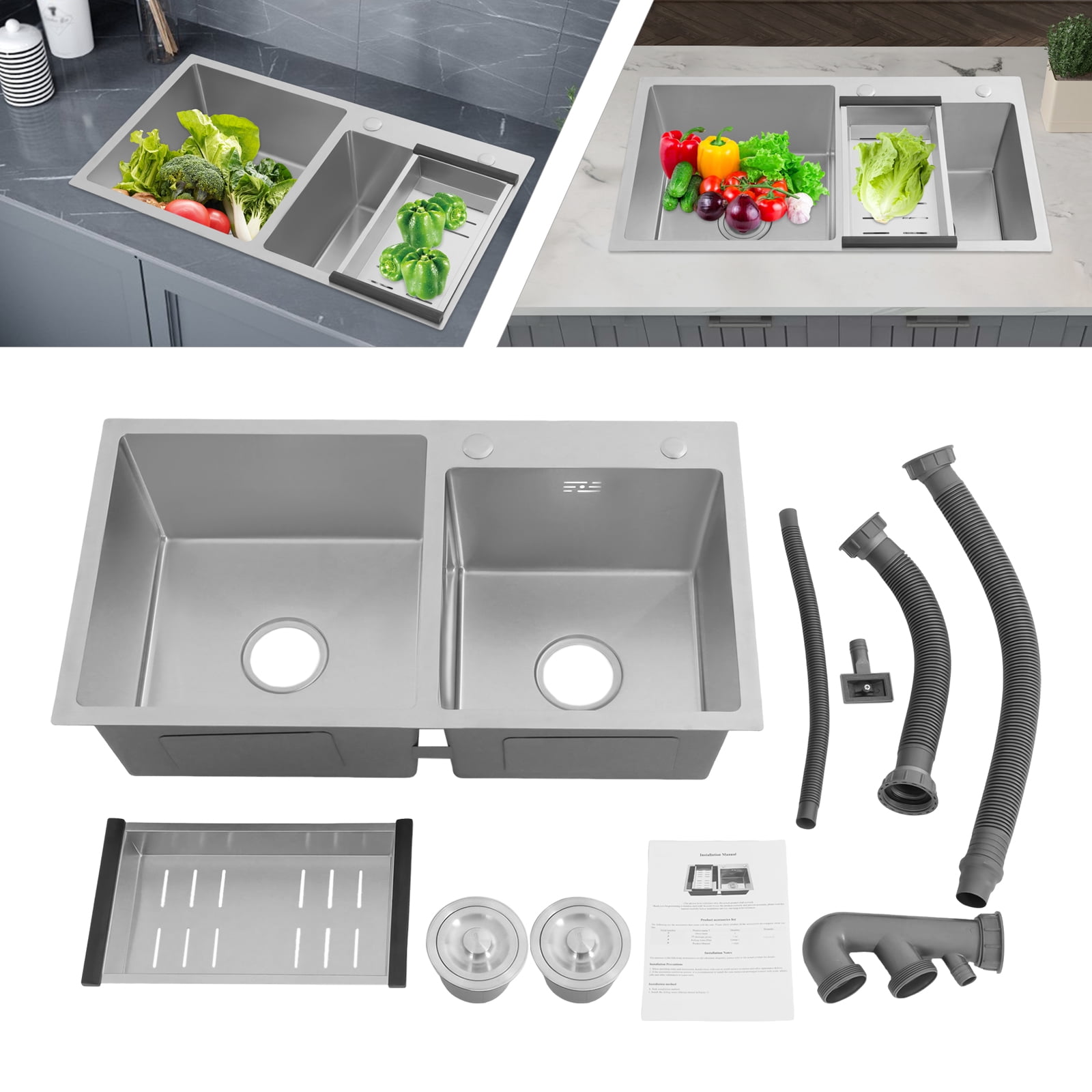 Double Bowl Kitchen Sink Drop in & Top Mount Double Bowl Sinks 304 ...
