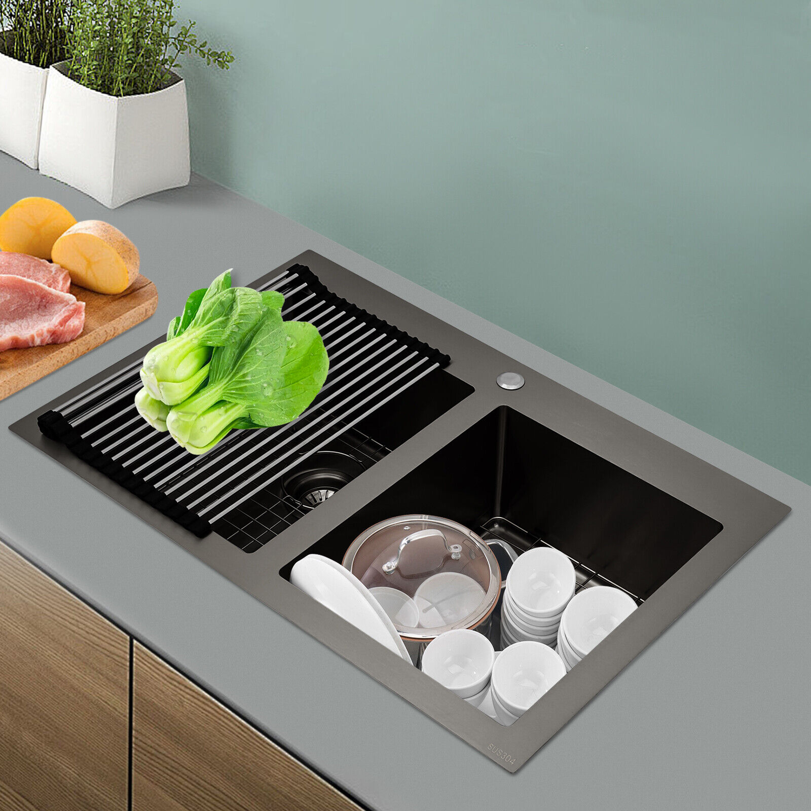 Double Bowl Kitchen Sink Stainless Steel Drop in Kitchen Washing Sink ...