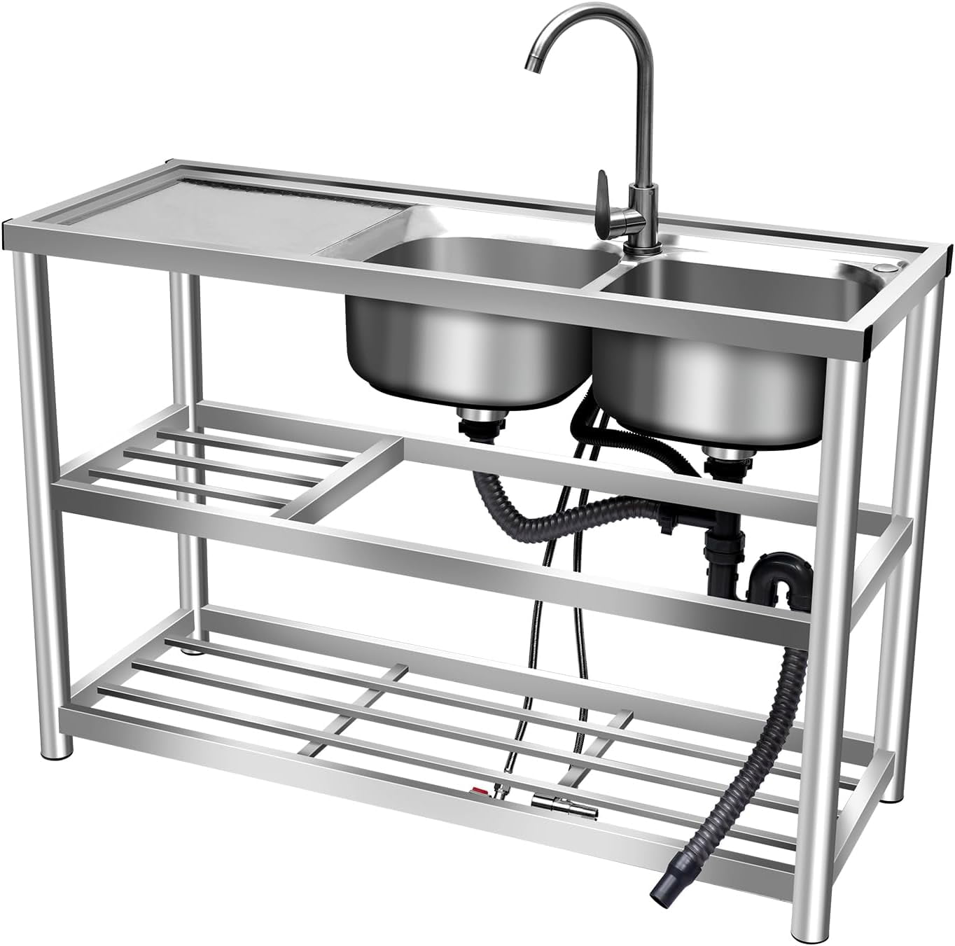 Double Bowl Sink Stainless-Steel Freestanding Commercial Restaurant ...