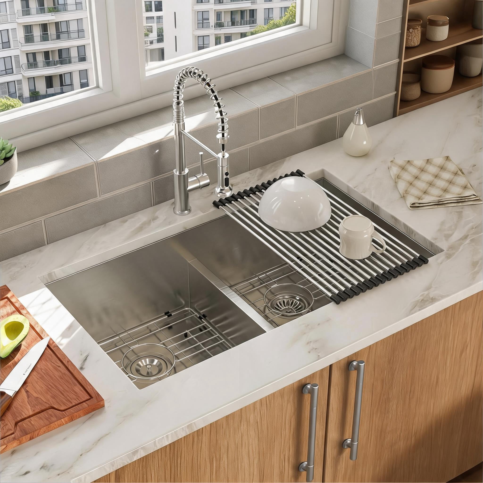 Double Bowl Undermount Kitchen Sink, Low Divider 28 Inch 16 Gauge T304 ...