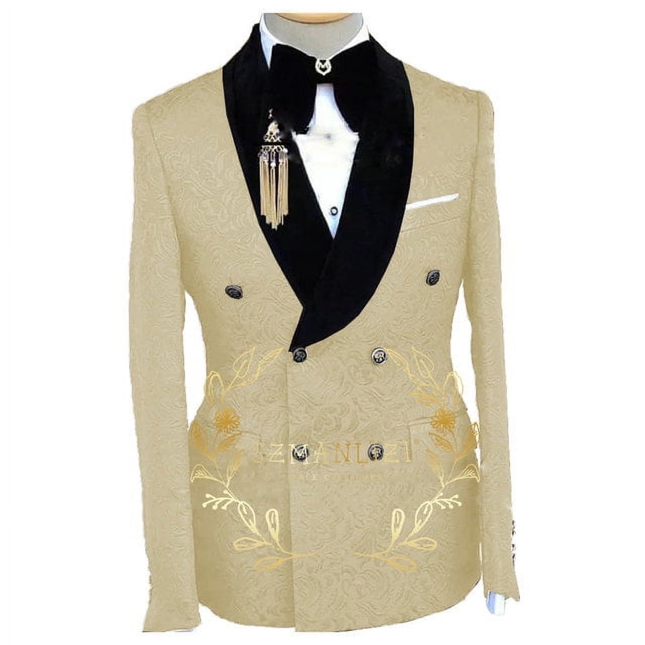 Double Breasted Black Floral Jacket Men Suit Jacquard Blazer Slim Fit ...