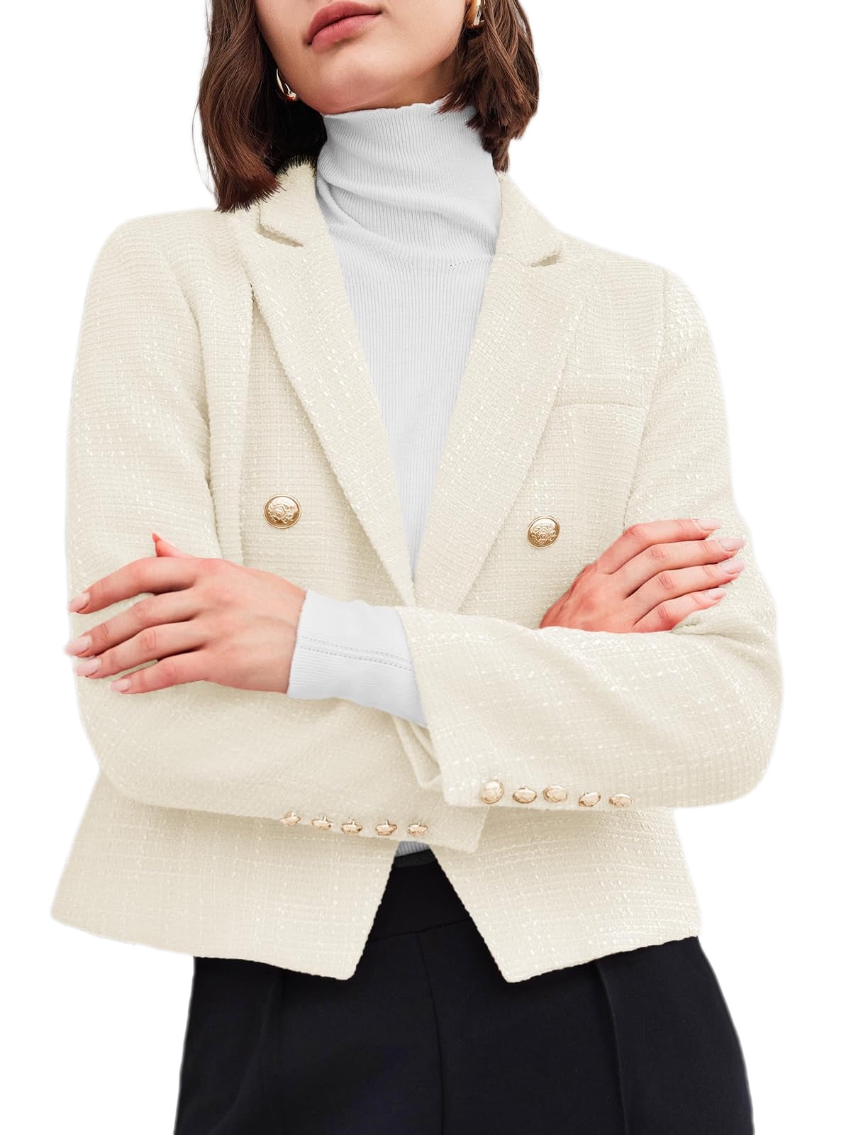 Double Breasted Cropped Short Blazer Jackets Lapel Open Front Long ...