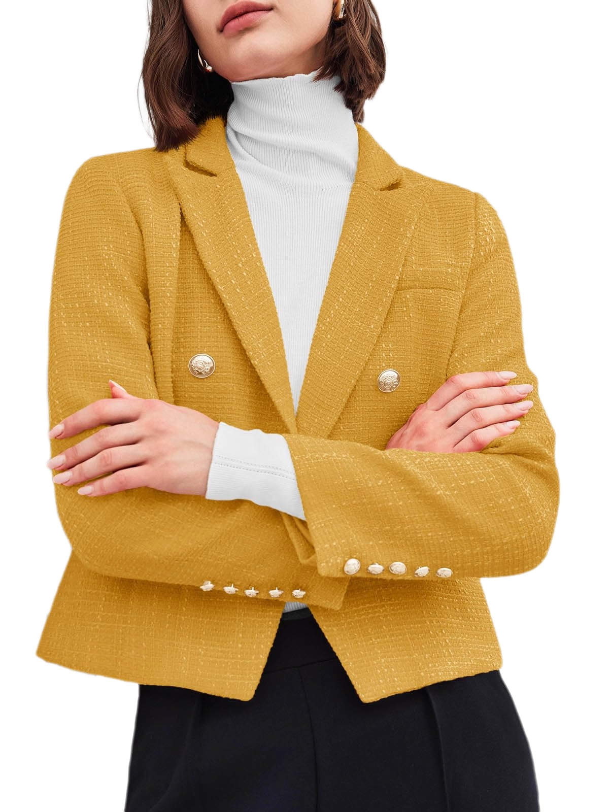 Double Breasted Cropped Short Blazer Jackets Lapel Open Front Long ...