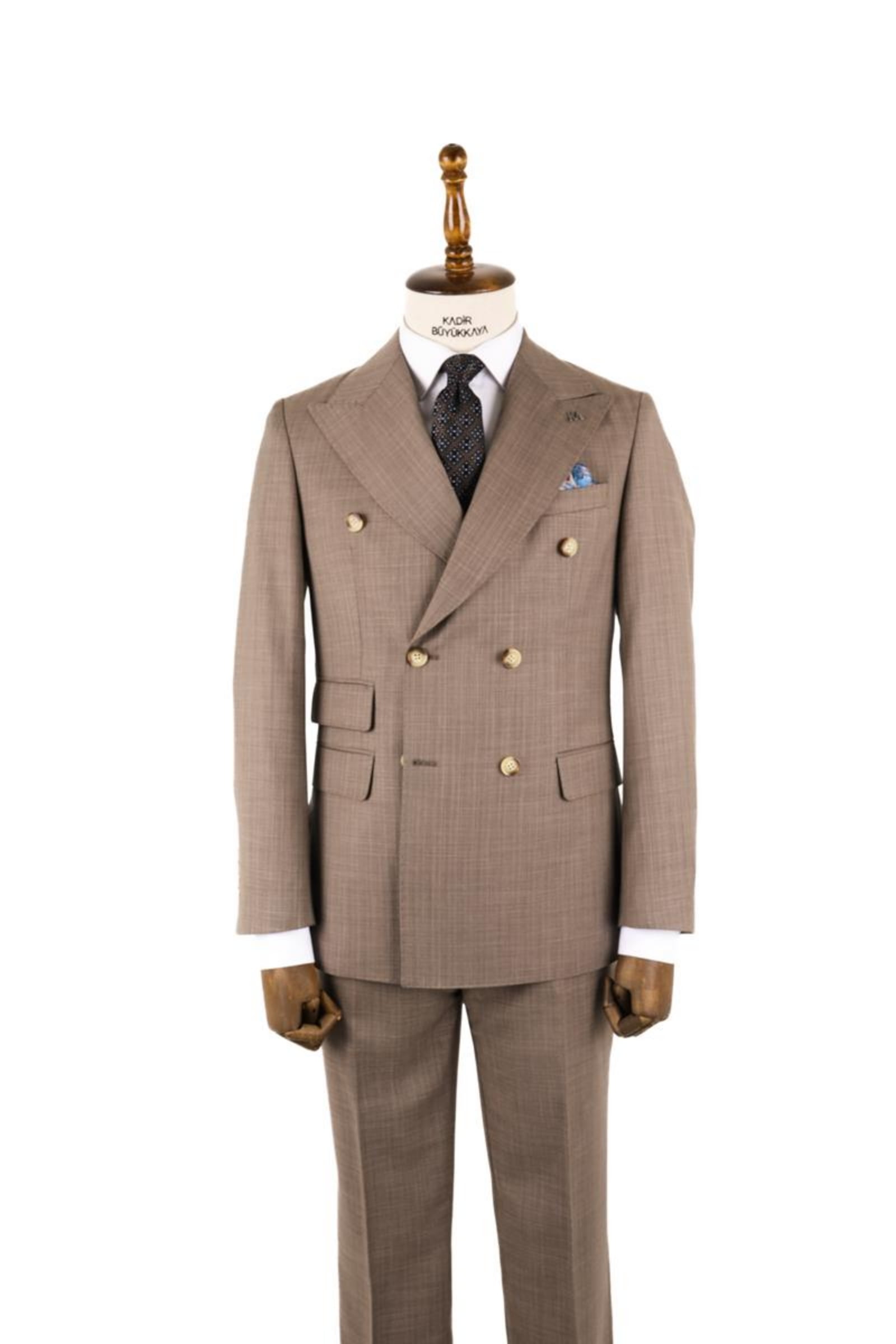 Double Breasted Suit, Milky Brown Double Button Woven Fabric Men's ...