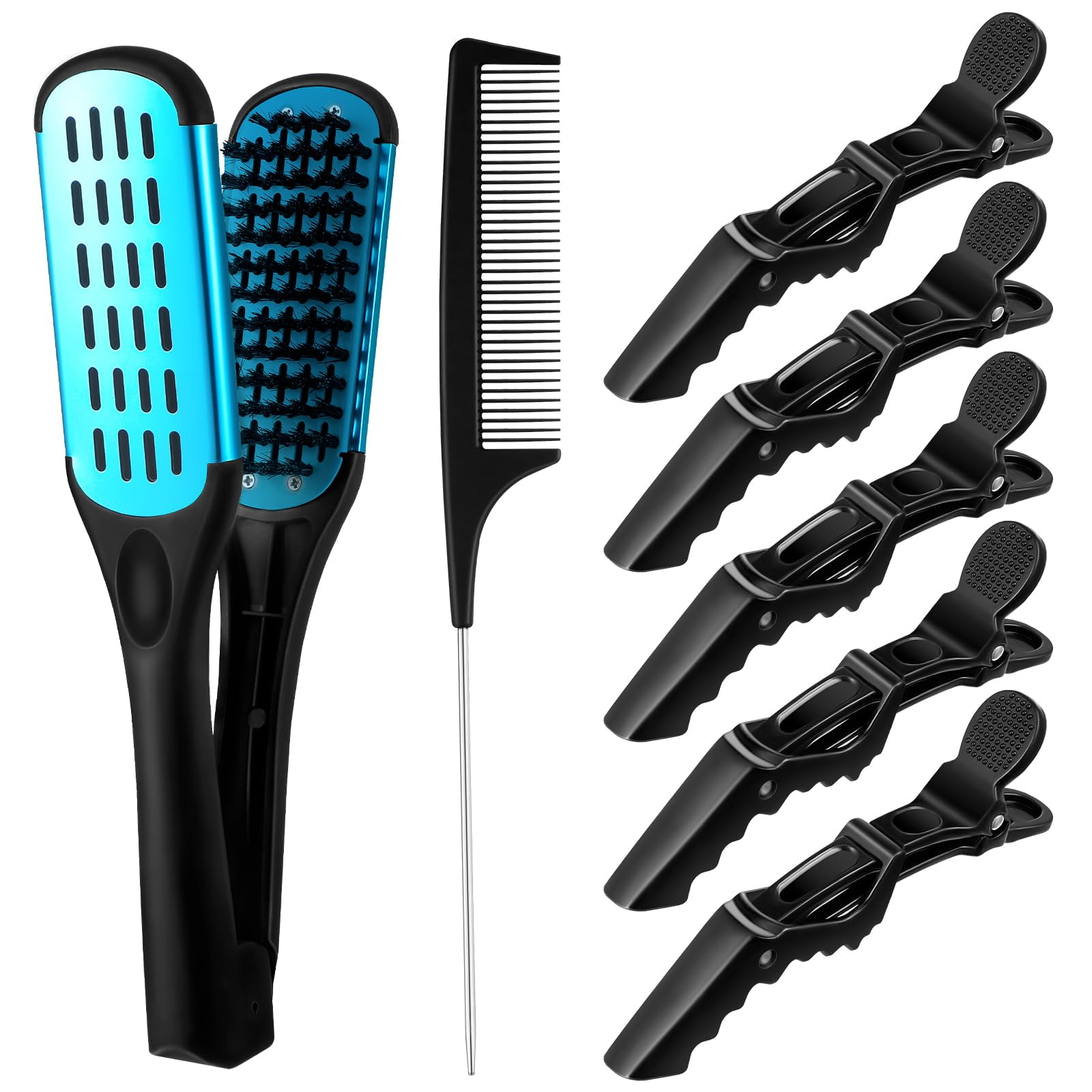 Double Brush Boar Bristle Clamp Comb with 5 Alligator Hair Clips, Rat ...