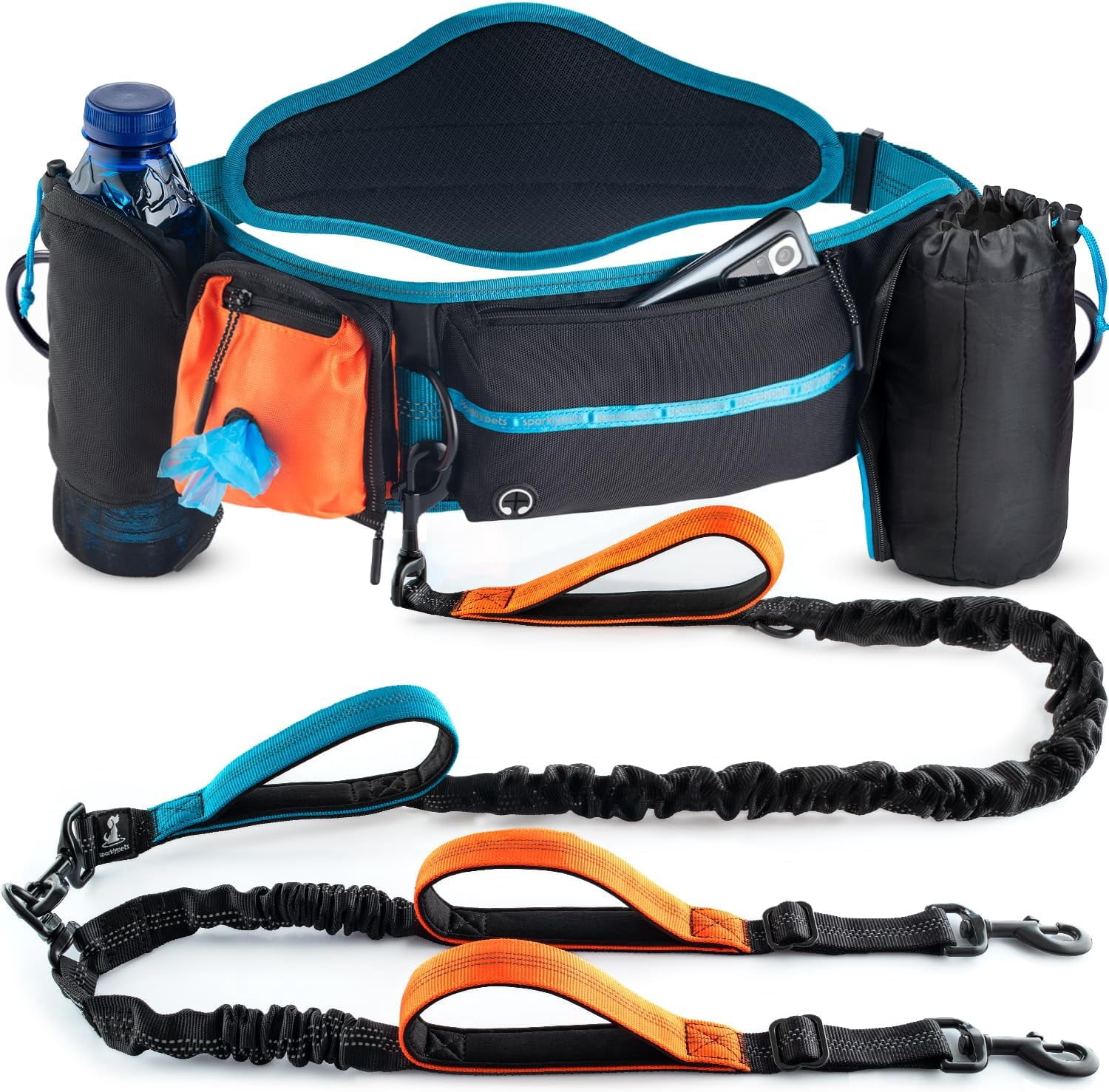 Double Bungee Waist 2 Dog Leash with Back Brace – Dual Dog Leash for ...
