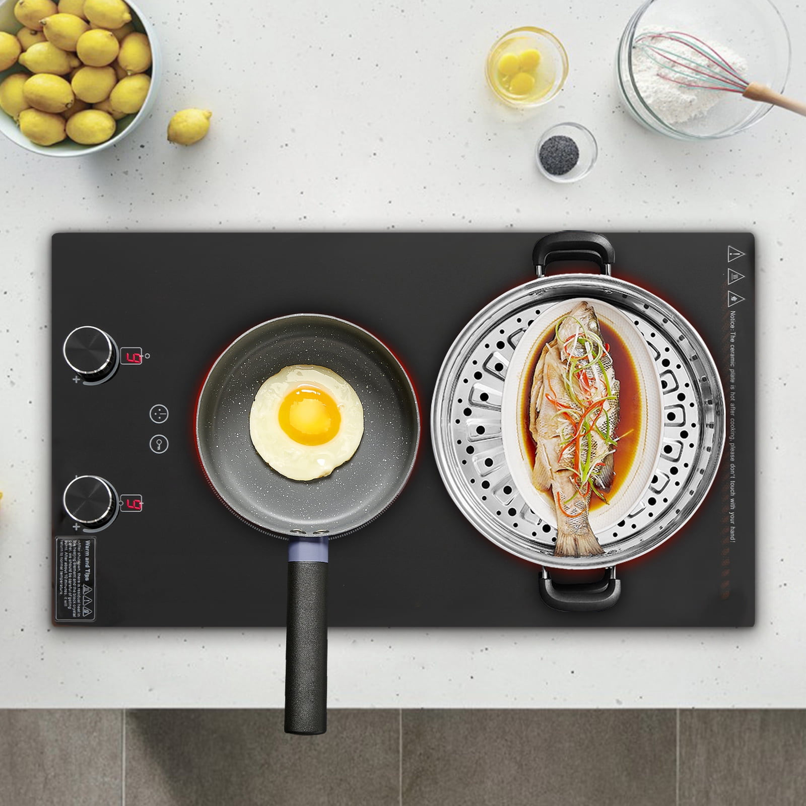 Double-Burner Ceramic Electric Hob, 10 Power Levels, Safety Lock, 2 ...