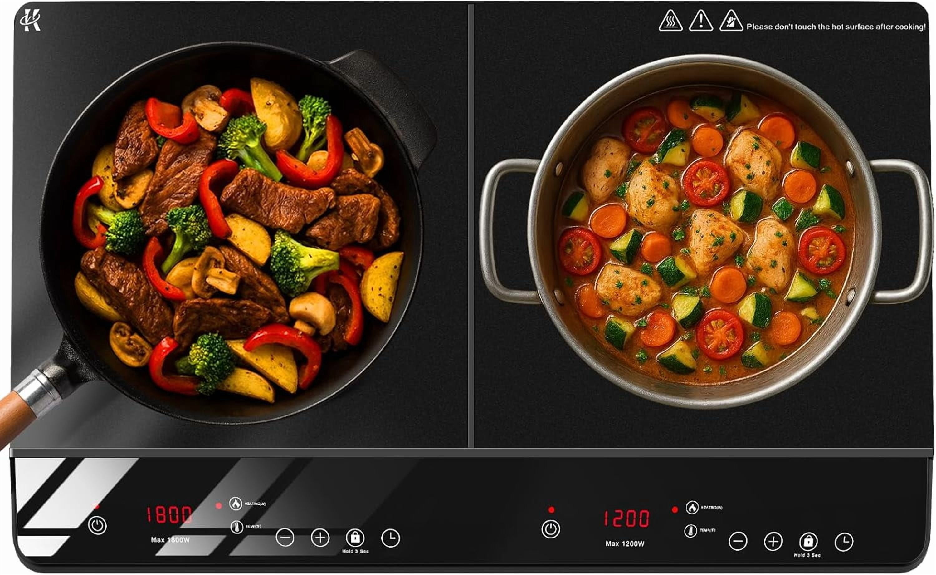 Double Burner Induction Cooktop, 1800W Portable Induction Cooktop 2 ...