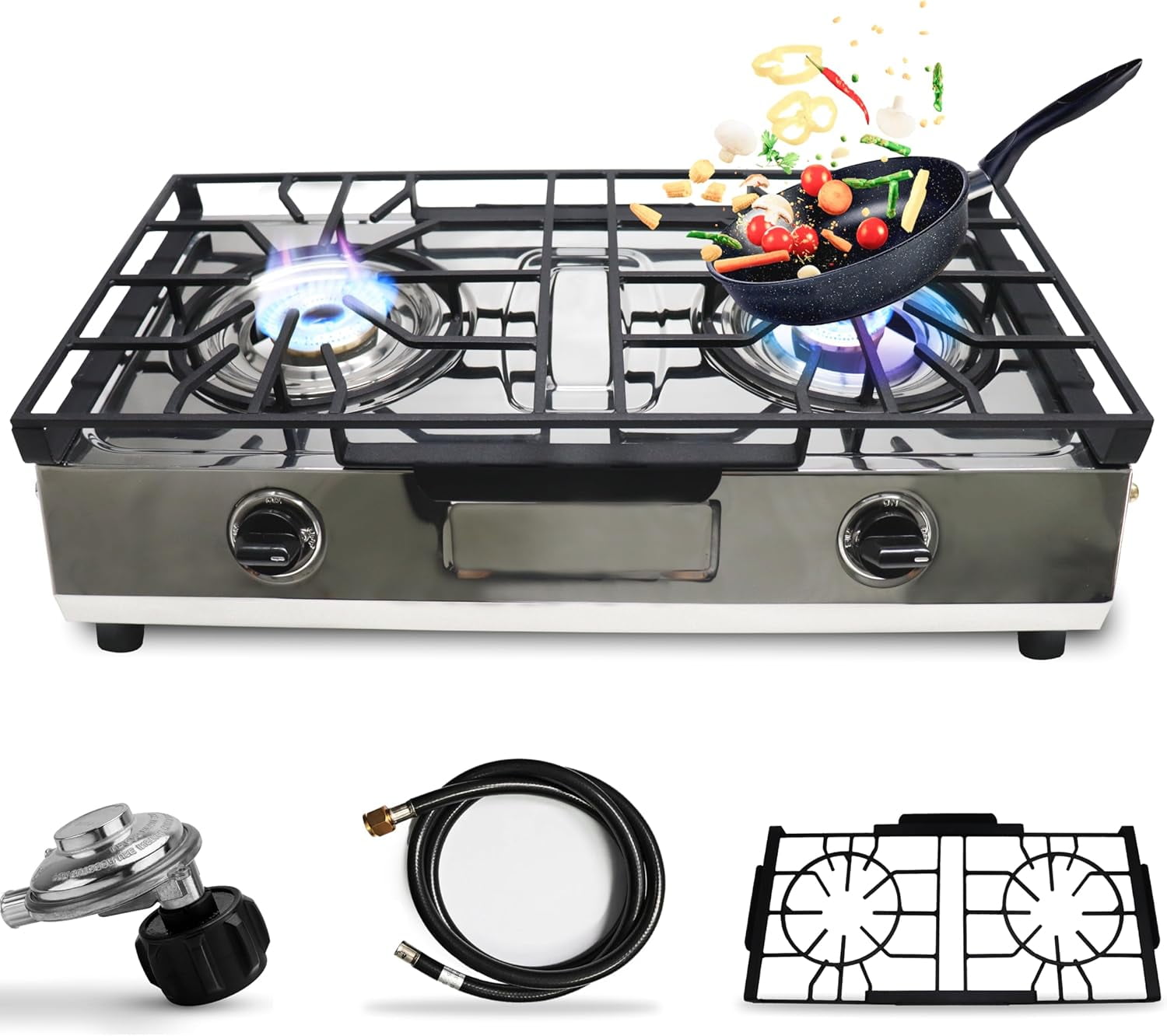 Double Burner Stove - Stainless Steel Propane Portable Cooktop for ...