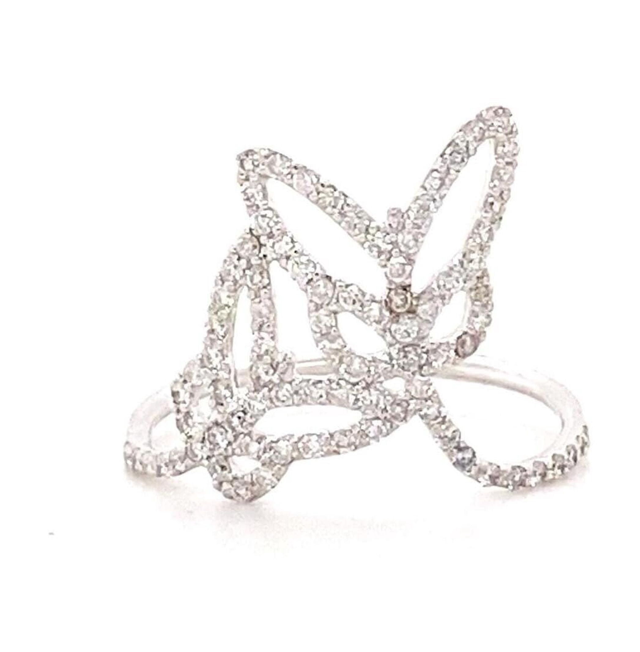 Double Butterfly Diamond Ring, 14k Solid Gold, Natural Diamonds, Animal ...
