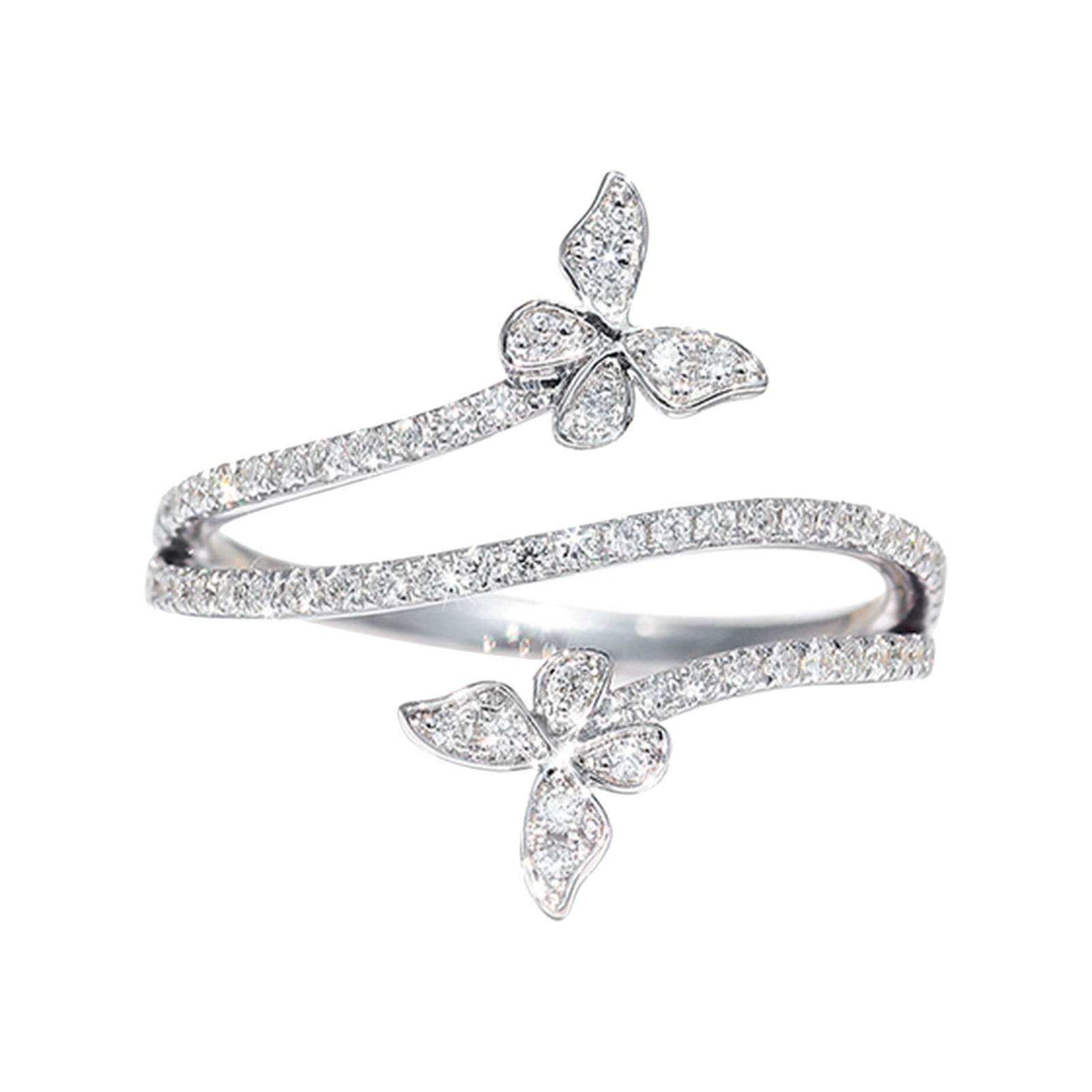 Double Butterfly Ring Ring Silver Zircon Diamond Womens Fashion Rings ...