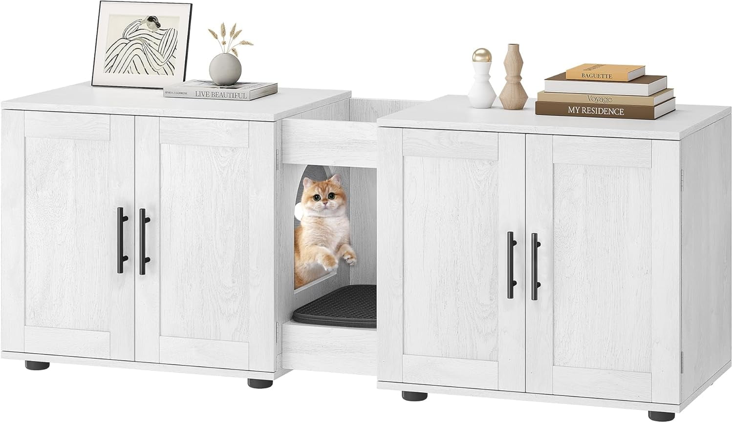 Double Cage Cat Litter Box Enclosure Furniture – Hidden Wooden Enclosed ...