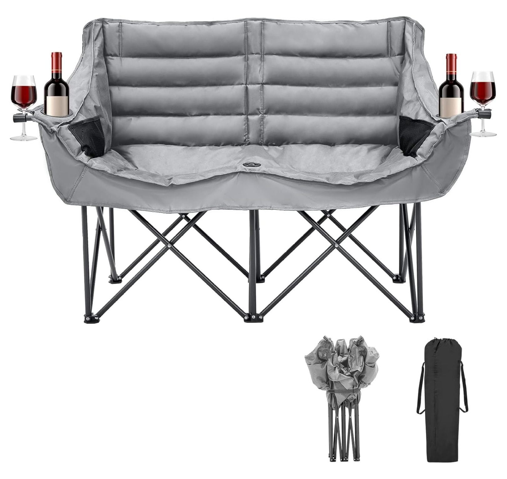Double Camping Chair for Adults, 2 Person Loveseat Camping Chair with ...