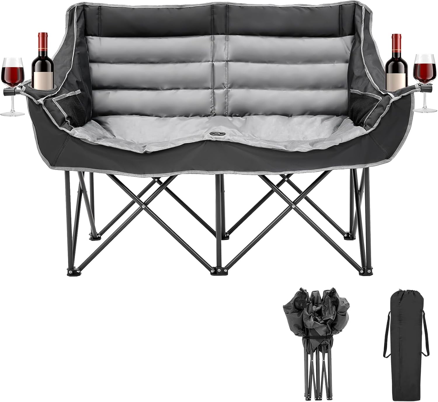Double Camping Chair for Adults, 2 Person Loveseat Chair with Cup ...