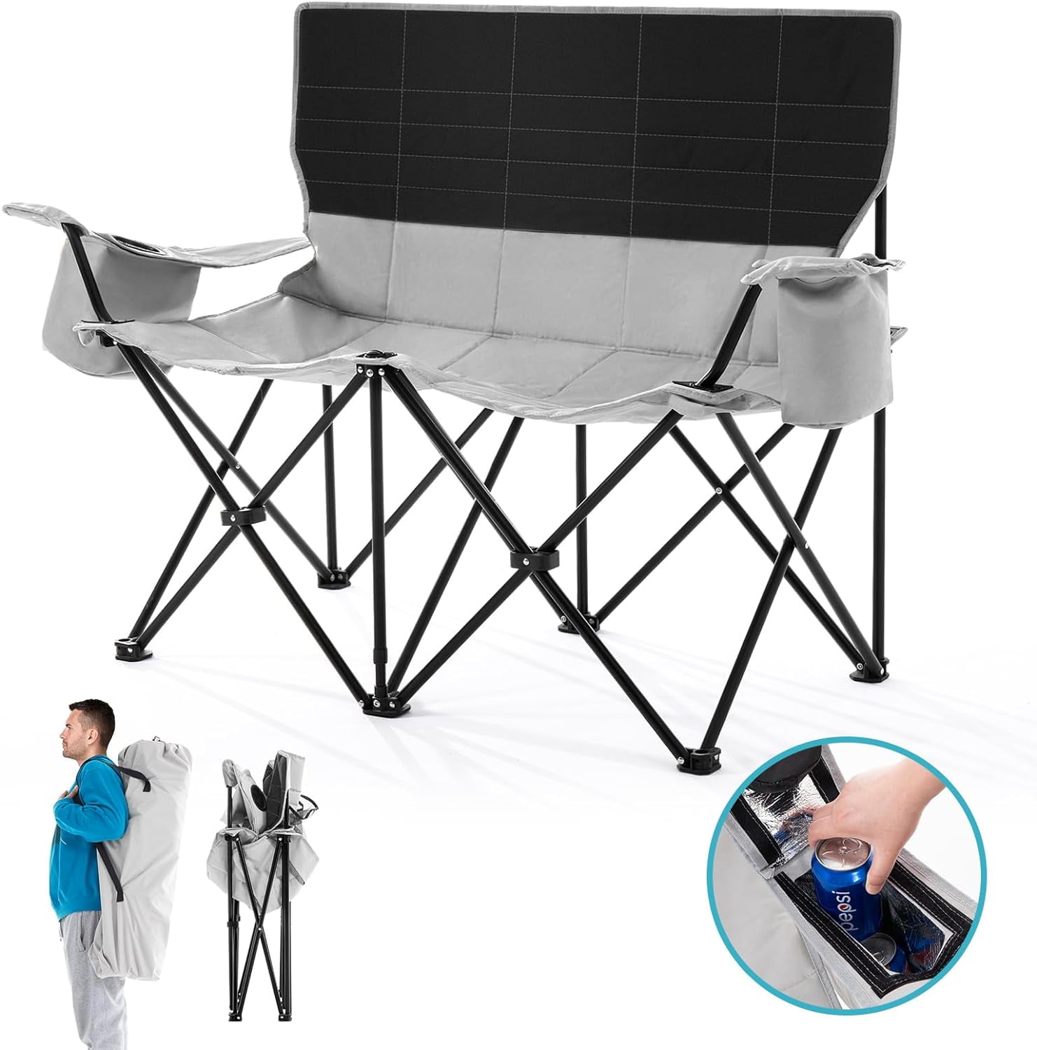 Double Camping Chair for Adults Folding Loveseat 2 Person Camping Couch ...