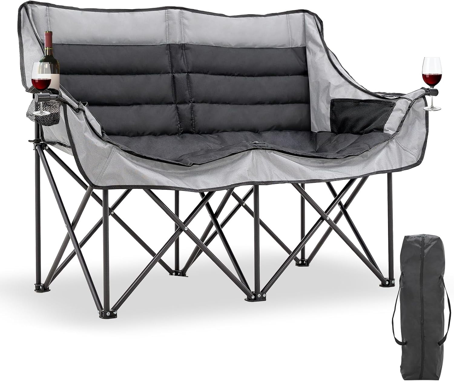 Double Camping Chair for Adults Folding Loveseat, 2-Person Folding Camp ...
