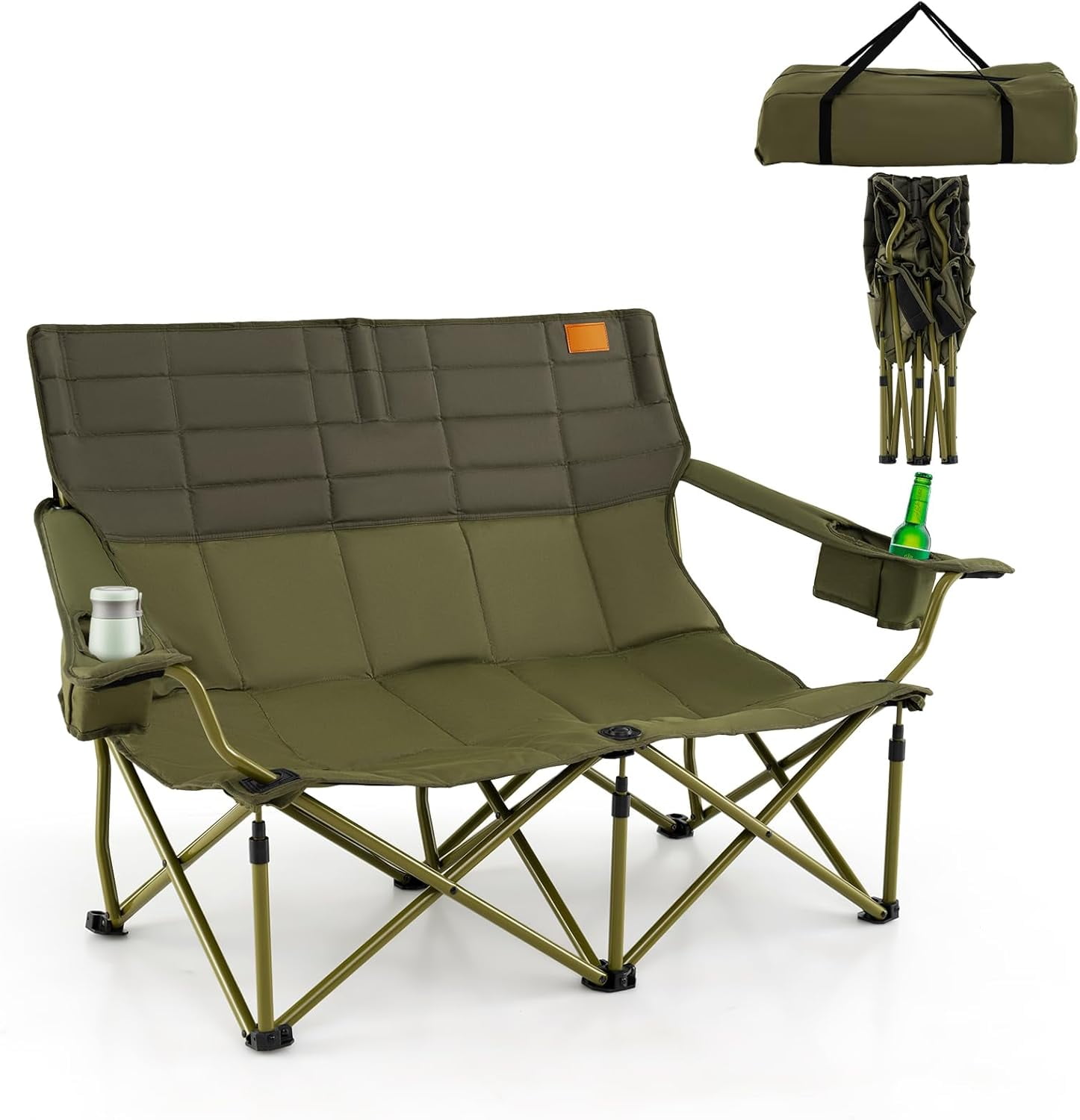 Double Camping Chair for Adults, Low Outdoor Folding Loveseat Couch ...