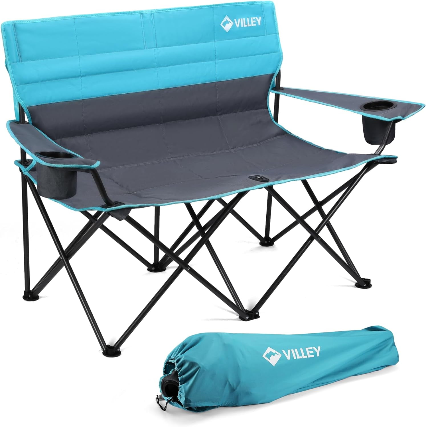 Double Camping Chair, Extra Wide Loveseat, Heavy Duty Padded Camping ...