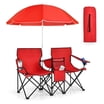 "Costway Folding Double Camping Chair with Umbrella, Cooler and Table ...