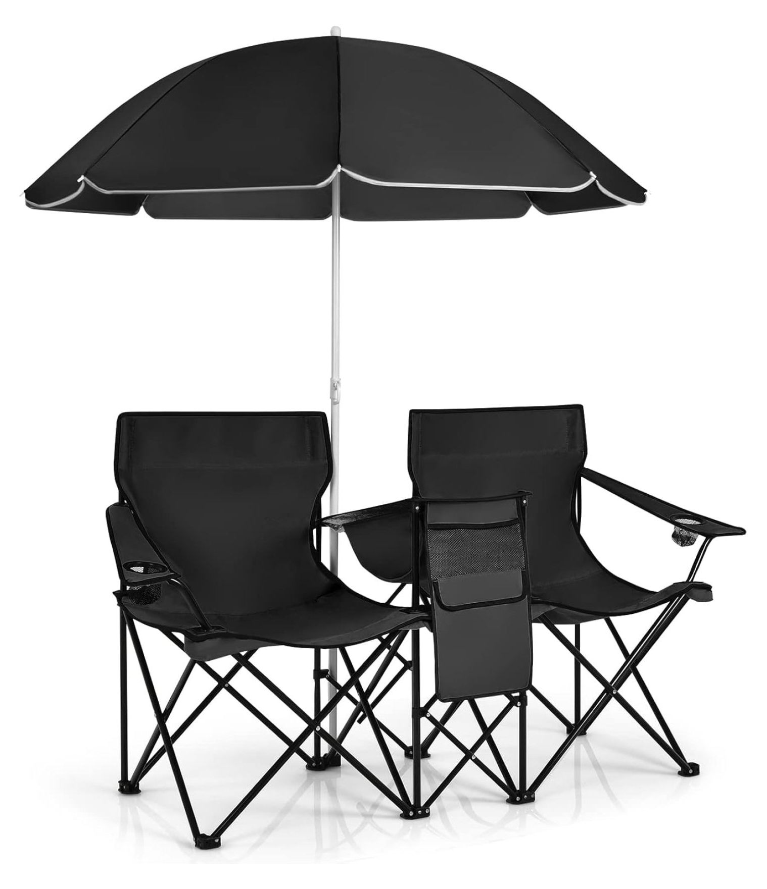 Double Camping Chair w/ Umbrella, Portable Picnic Chair Set, Loveseat ...