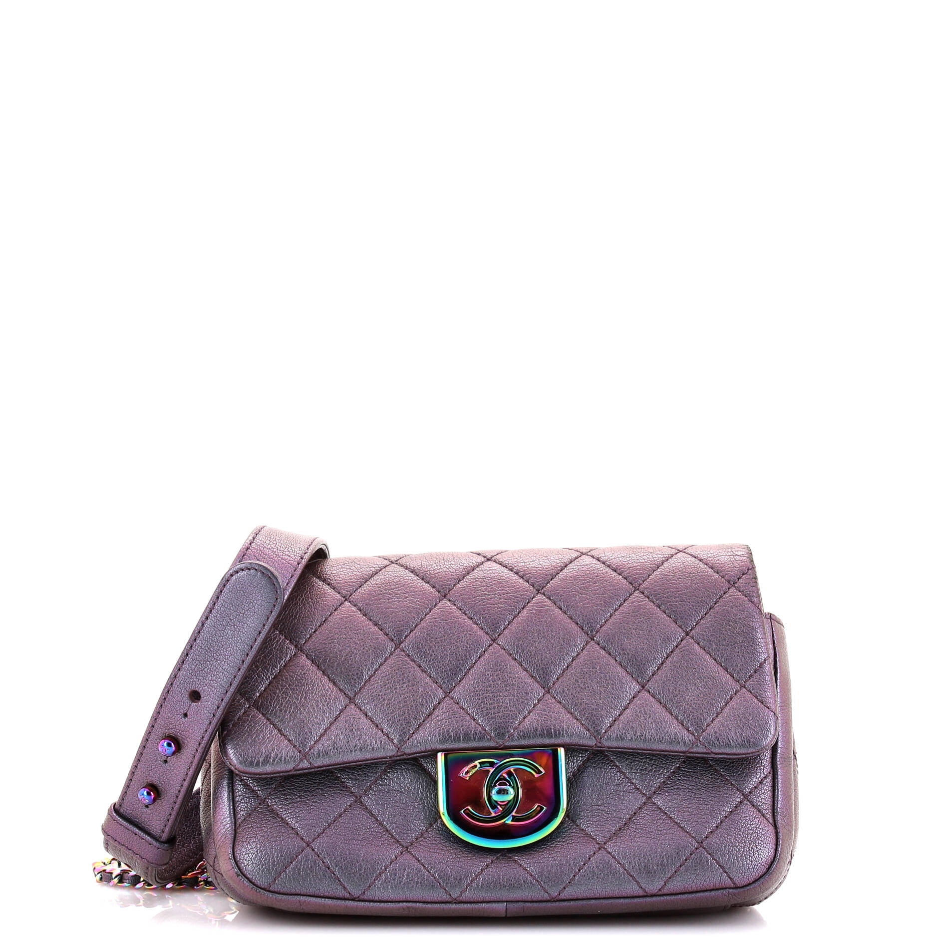 Pre-Owned Double Carry Chain Waist Bag Quilted Iridescent Goatskin ...