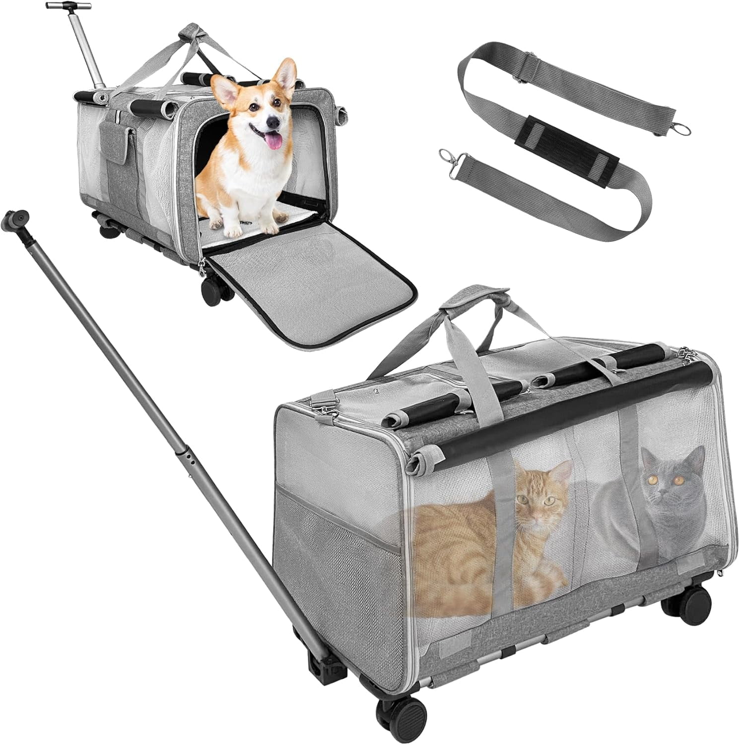 Double Cat Carrier with Wheels Extra Large Cat Carrier for 2 Big Cats ...