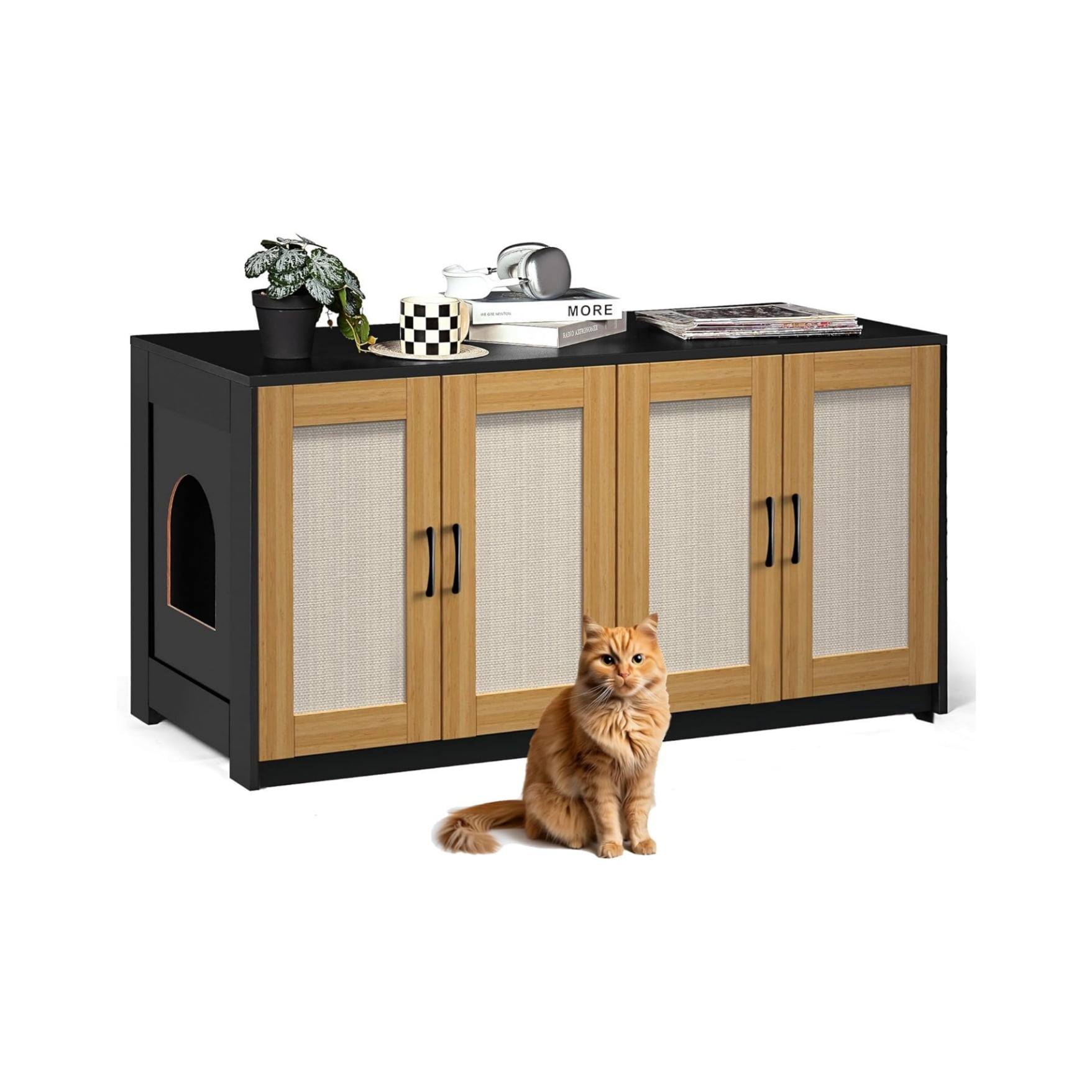 Double Cat Litter Box Enclosure for 2 Cats, 47.2" Large Wood Cat Hidden ...