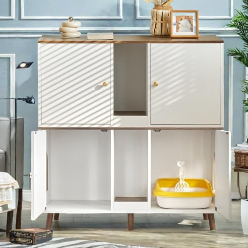 Double Cat Litter Box Enclosure - Hidden Litter Box Cabinet Furniture ...